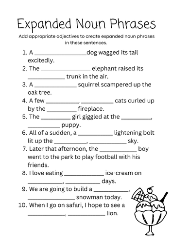 Expanded noun phrases | Teaching Resources Expanded noun phrases | Teaching Resources