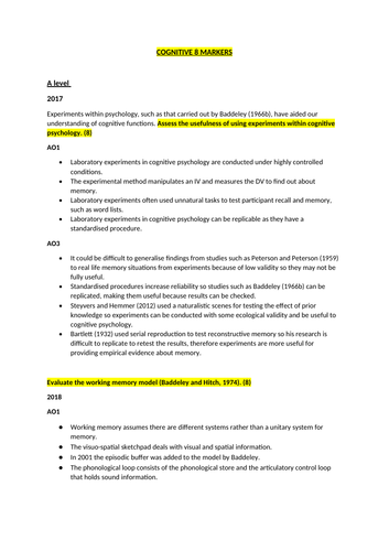 COGNITIVE 8 MARKERS EXAM Q & A + PREDICTIONS - A level Psychology ...