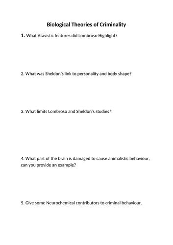 Biological Theories of Crime, WJEC Criminology Applied certificate and ...