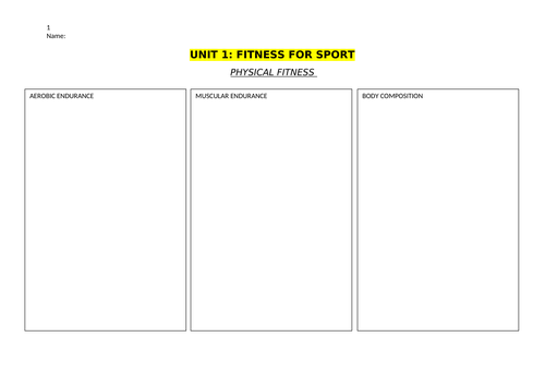 Components of Fitness Worksheets | Teaching Resources