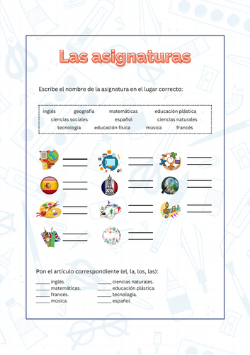 Las asignaturas(clases) School subjects | Teaching Resources