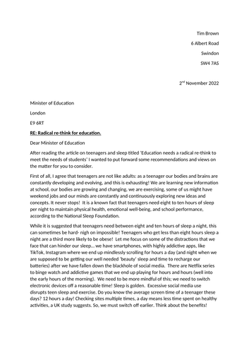 AQA GCSE English Lang Paper 2: Sleep & Insomnia Grade 9 Full paper ...