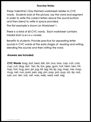 Valentines Day Phonics CVC Words Worksheets | Teaching Resources