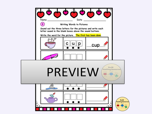 Valentines Day Phonics CVC Words Worksheets | Teaching Resources