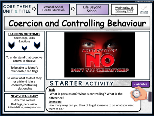 Coercion + Controlling Behaviour PSHE | Teaching Resources
