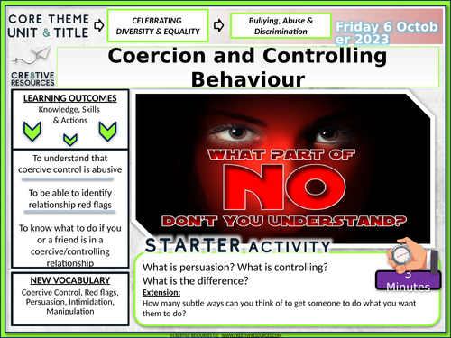 Coercion + Controlling Behaviour PSHE | Teaching Resources