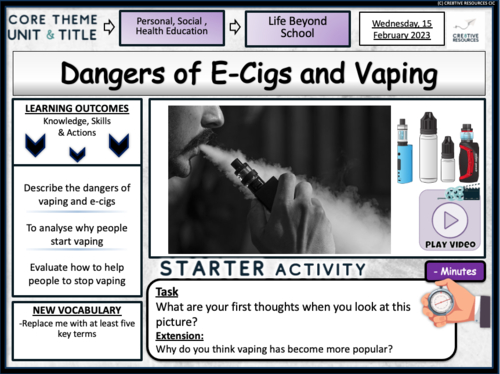 E-Cigs E-Liquids and Vaping | Teaching Resources