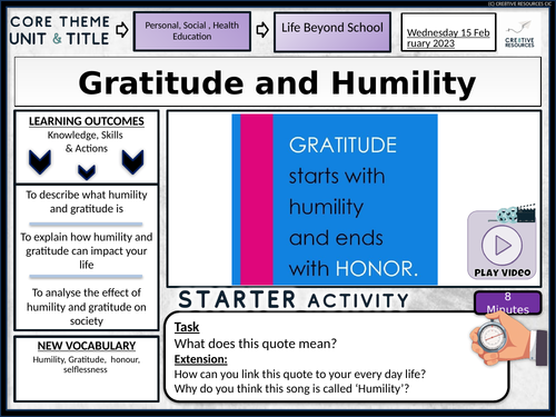 Gratitude and Humility PSHE Lesson | Teaching Resources