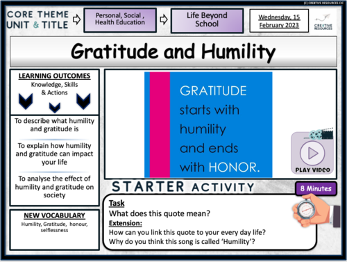 Gratitude and Humility PSHE Lesson | Teaching Resources