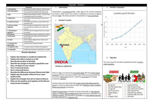 Urbanisation LIC Knowledge Organiser | Teaching Resources