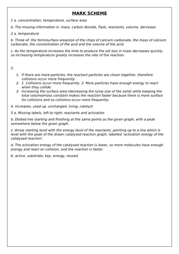 Rates of Reaction GCSE Chemistry | Teaching Resources
