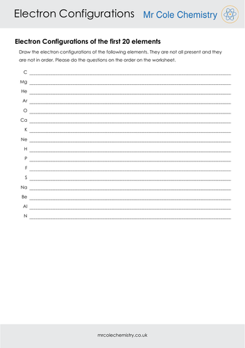 Electron Configurations Worksheet | Teaching Resources