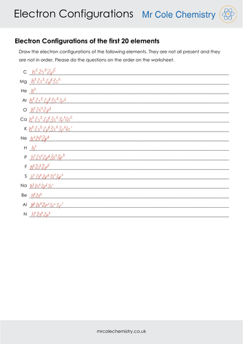 Electron Configurations Worksheet | Teaching Resources