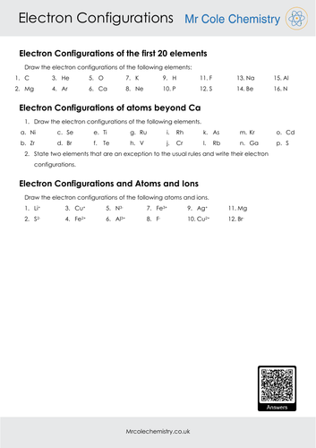 Electron Configurations Worksheet | Teaching Resources