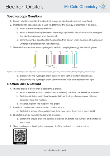 Electron Orbitals Worksheet | Teaching Resources
