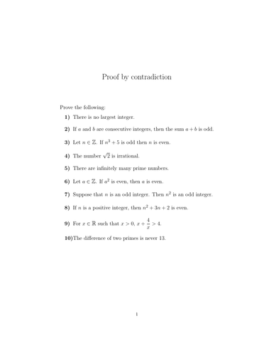 Proof By Contradiction Worksheet (with solutions) | Teaching Resources