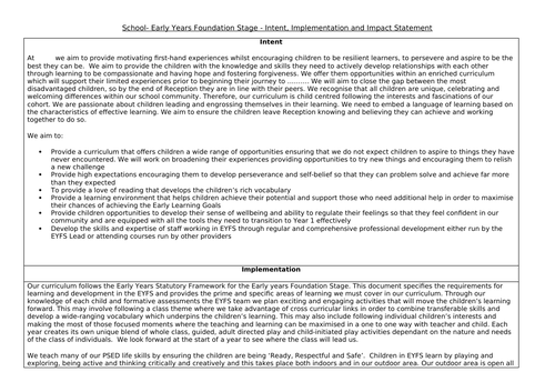 EYFS 2022-2023 Long term plan, EYFS policy and intent, implement and ...