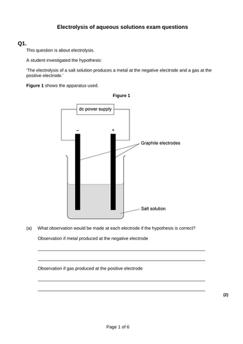 AQA C4 Electrolysis of aqueous solutions (Triple and Trilogy) | Teaching Resources