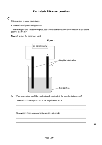 AQA C4 RPA Electrolysis (Triple and Trilogy) | Teaching Resources