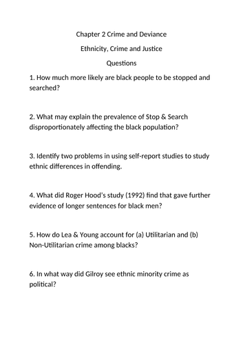 Ethnicity and Crime, Sociology AQA 'A' Level | Teaching Resources