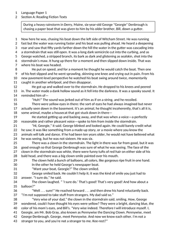 IT by Stephen King: Language Paper 1 SA | Teaching Resources