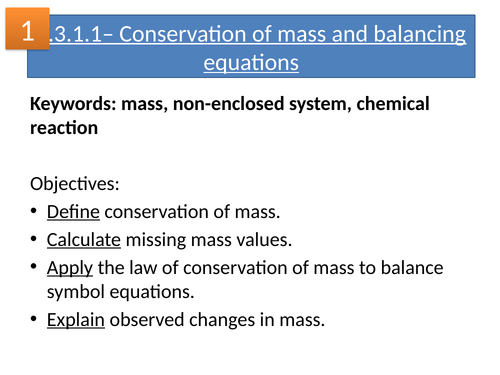 AQA C3 Conservation of mass and balancing equations (Triple and Trilogy ...