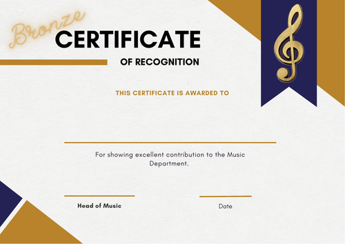 Music Certificates (Bronze, Silver,Gold) | Teaching Resources
