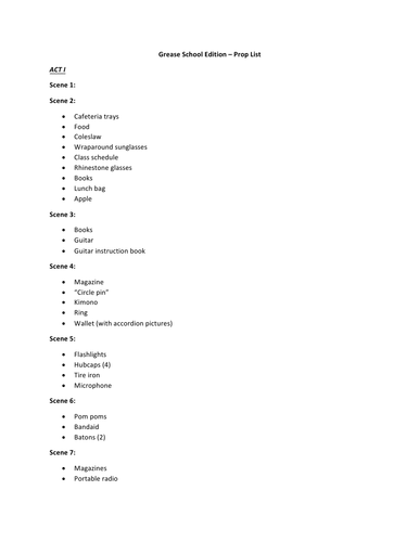 Grease The Musical - Props | Teaching Resources