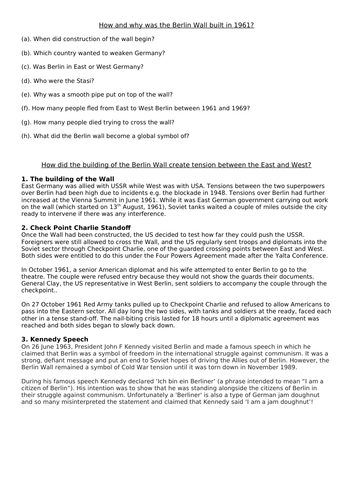Berlin Wall Cold War GCSE | Teaching Resources