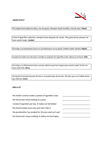 Spanish GCSE - Smoking and drugs | Teaching Resources