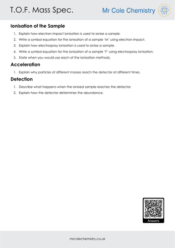 Mass Spec Theory Worksheet | Teaching Resources