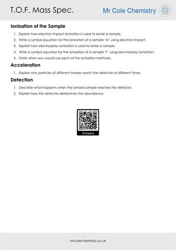 Mass Spec Theory Worksheet | Teaching Resources