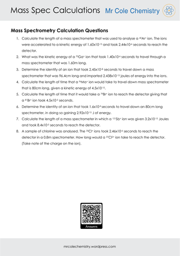 Mass Spec Calculations Worksheet | Teaching Resources