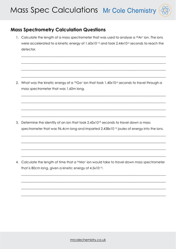 Mass Spec Calculations Worksheet | Teaching Resources