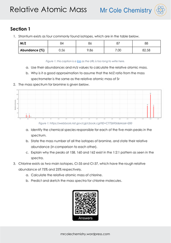 Relative Atomic Mass Worksheet | Teaching Resources