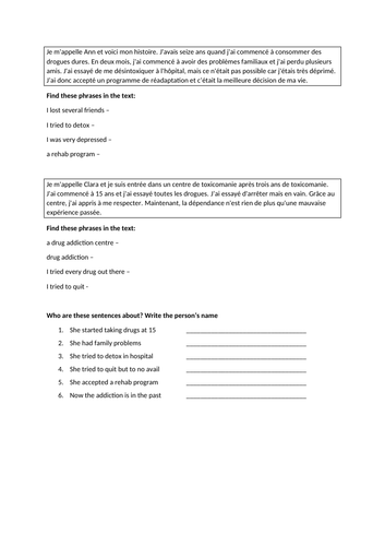 French GCSE - Smoking and drugs | Teaching Resources