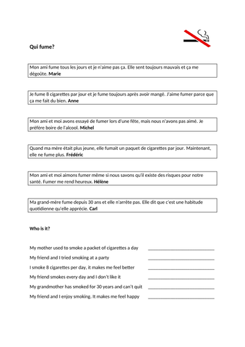 French GCSE - Smoking and drugs | Teaching Resources
