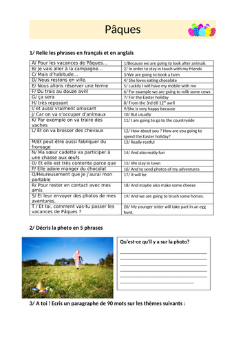 GCSE French Writing Foundation tasks: Easter and holidays | Teaching ...