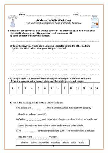 Acid and alkali worksheet | Teaching Resources