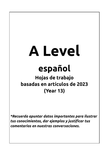 Spanish Y13_Alevel_Worksheets + ANSWERS | Teaching Resources