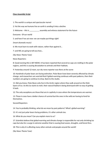 Climate Change Assembly Script | Teaching Resources