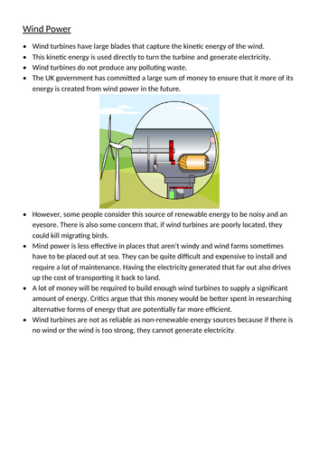 AQA GCSE Combined Science Renewable Energy Resources Literacy Task ...