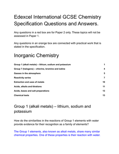 Revision Guide for Edexcel IGCSE inorganic Chemistry | Teaching Resources