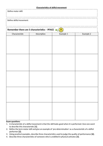 OCR GCSE PAPER 2: Characteristics of skilful movement | Teaching Resources
