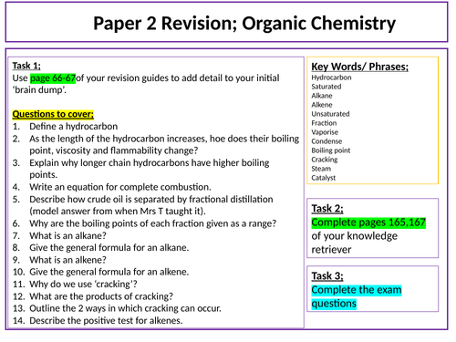 Chemistry Paper 2; AQA Combined Organic Chemistry | Teaching Resources