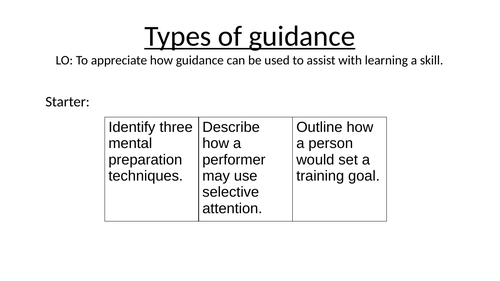 OCR GCSE PE Paper 2: Types of guidance | Teaching Resources