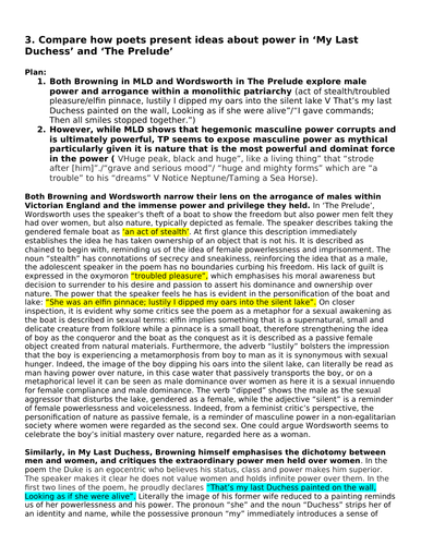 AQA POETRY Model essay comparing Power in The Prelude and My Last ...