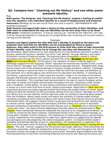 AQA POETRY GRADE 9 MODEL COMPARING Checking Out me History (Agard) and ...