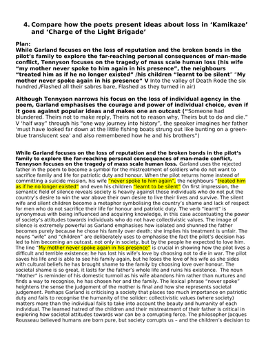 AQA POETRY GRADE 9 MODEL ESSAY COMPARING KAMIKAZE AND THE CHARGE OF THE ...