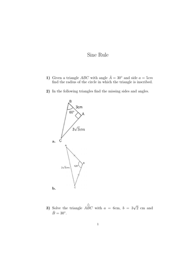Sine Rule Worksheet (with solutions) | Teaching Resources